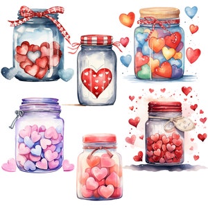 Love Jar Clipart Bundle, Watercolor Valentine Clipart Valentine Hearts ...