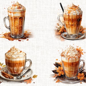 Pumpkin Spice Latte Clipart Bundle, Watercolor Coffee PNG, Fall Coffee ...