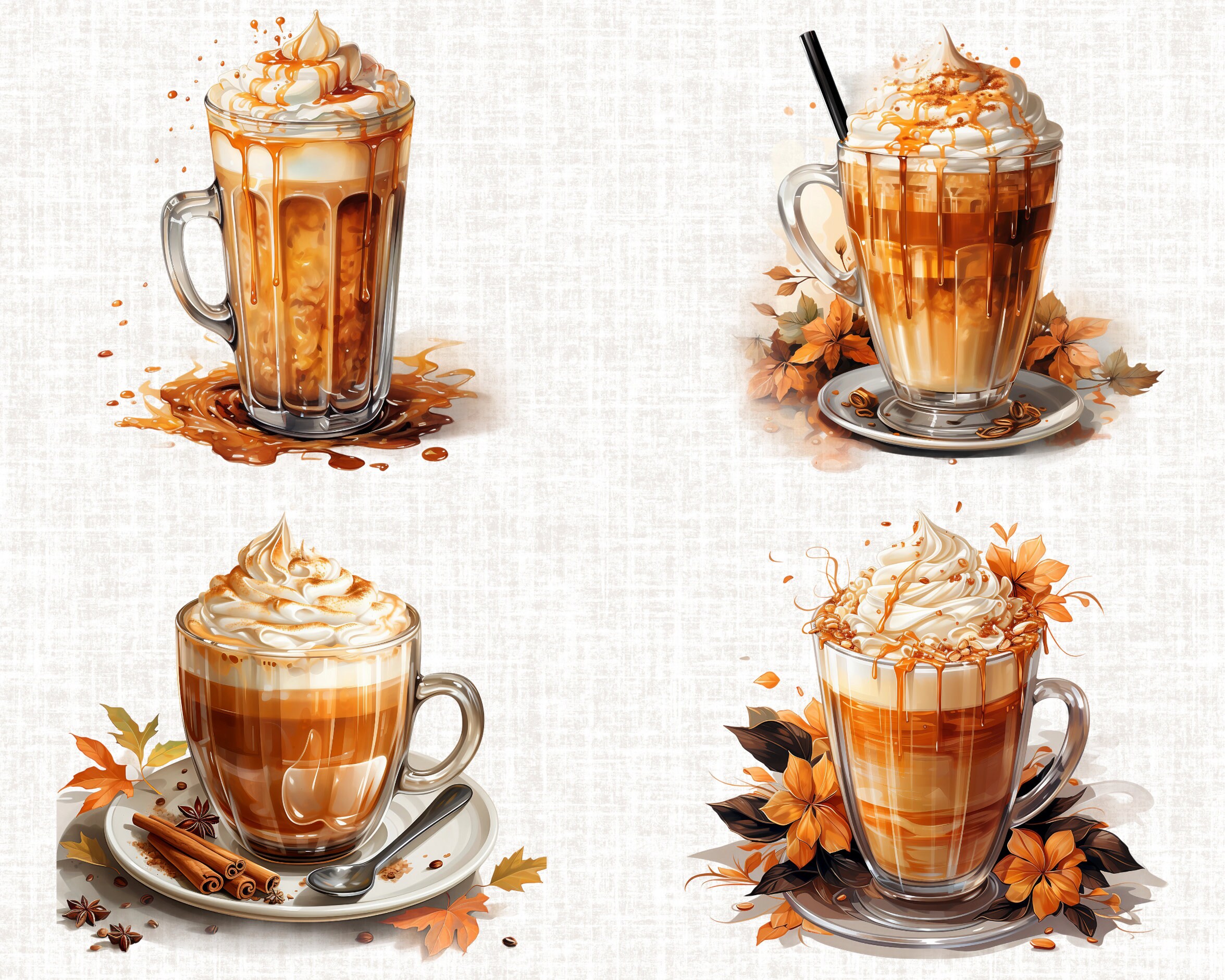 Pumpkin Spice Latte Clipart Bundle Watercolor Coffee PNG - Etsy