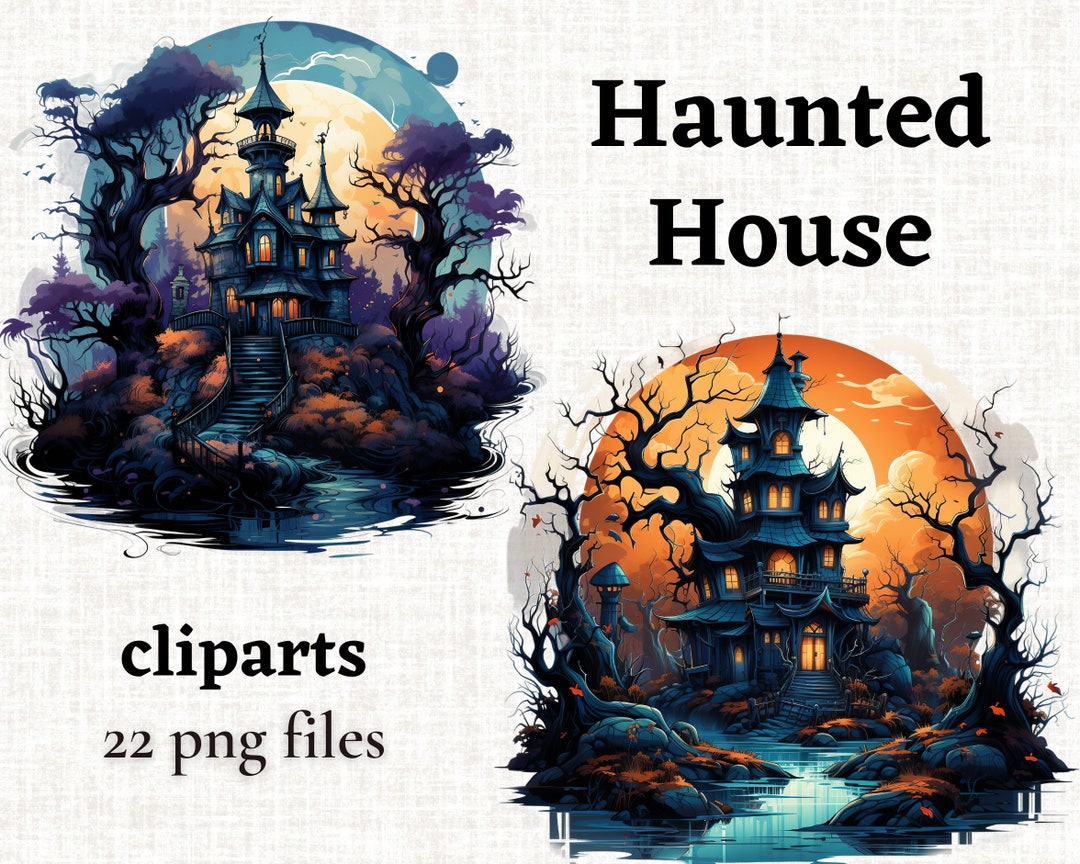 Haunted House Clipart Bundle, Halloween House PNG, Spooky House ...