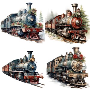Watercolor Christmas Train Clipart Bundle, Cozy Christmas PNG, Winter ...
