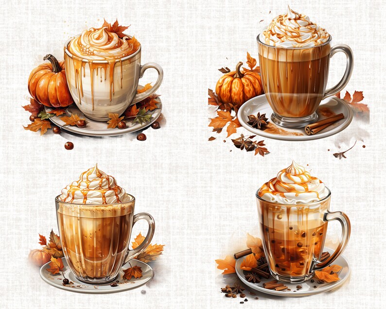 Pumpkin Spice Latte Clipart Bundle Watercolor Coffee PNG - Etsy