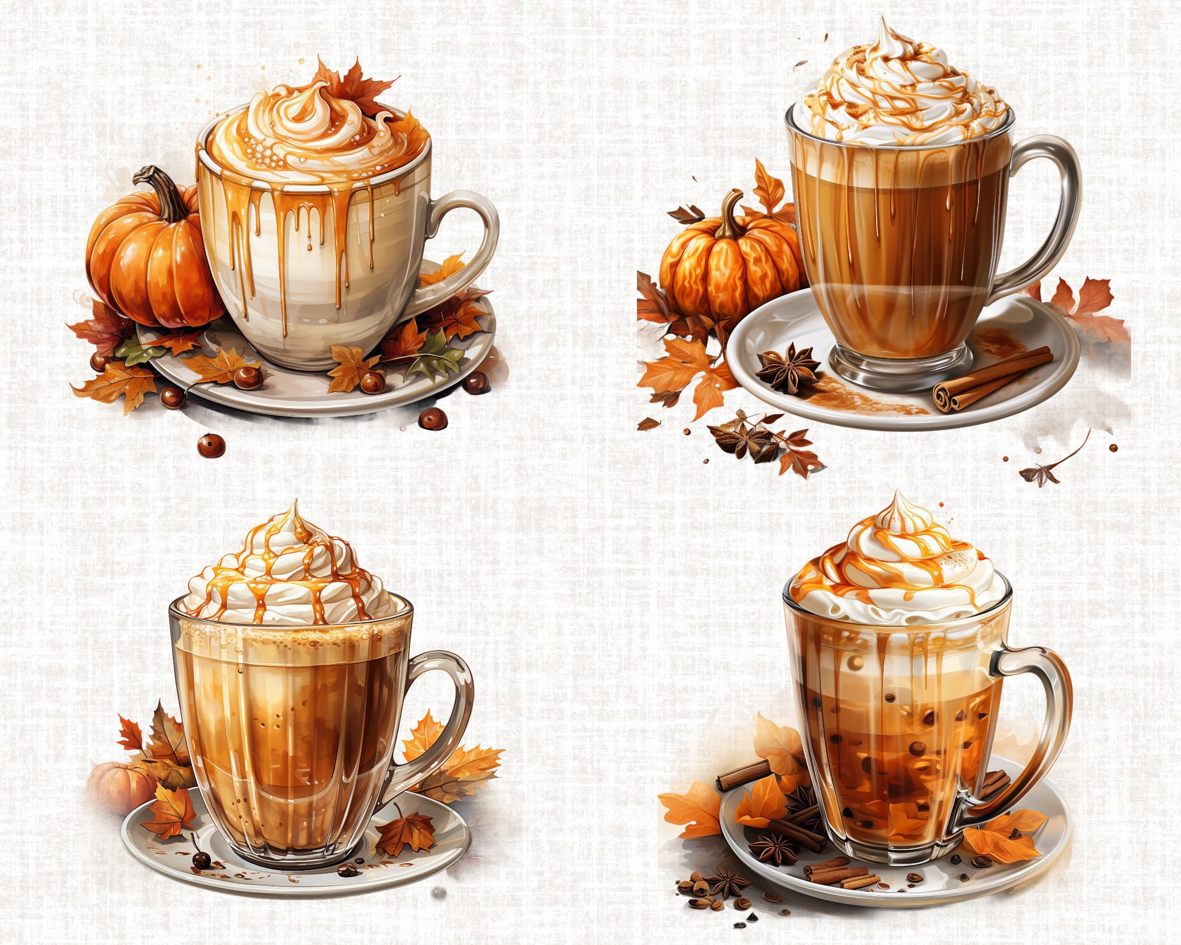 Pumpkin Spice Latte Clipart Bundle Watercolor Coffee PNG - Etsy