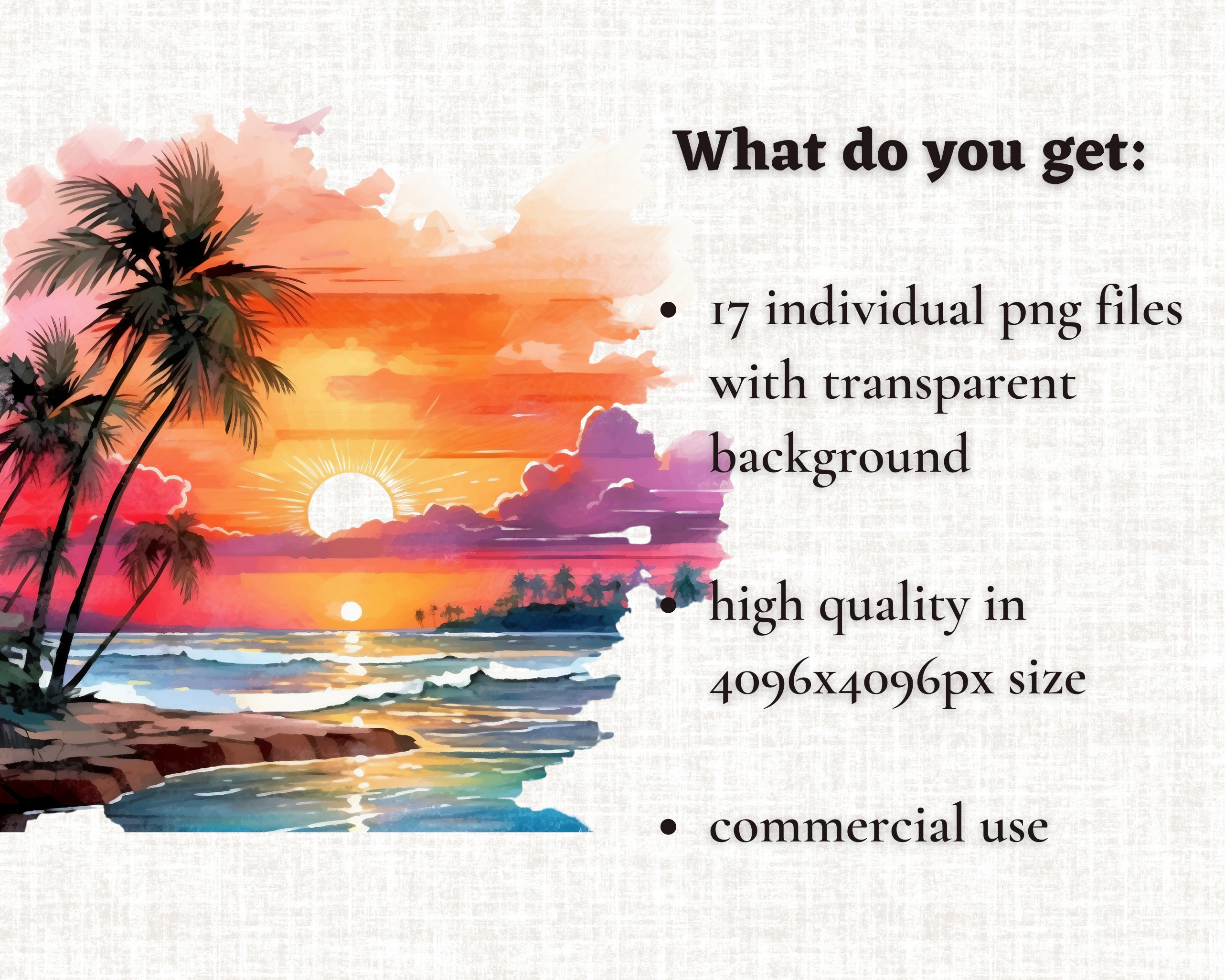 Watercolor Beach Sunset Clipart Bundle Watercolor Ocean Etsy