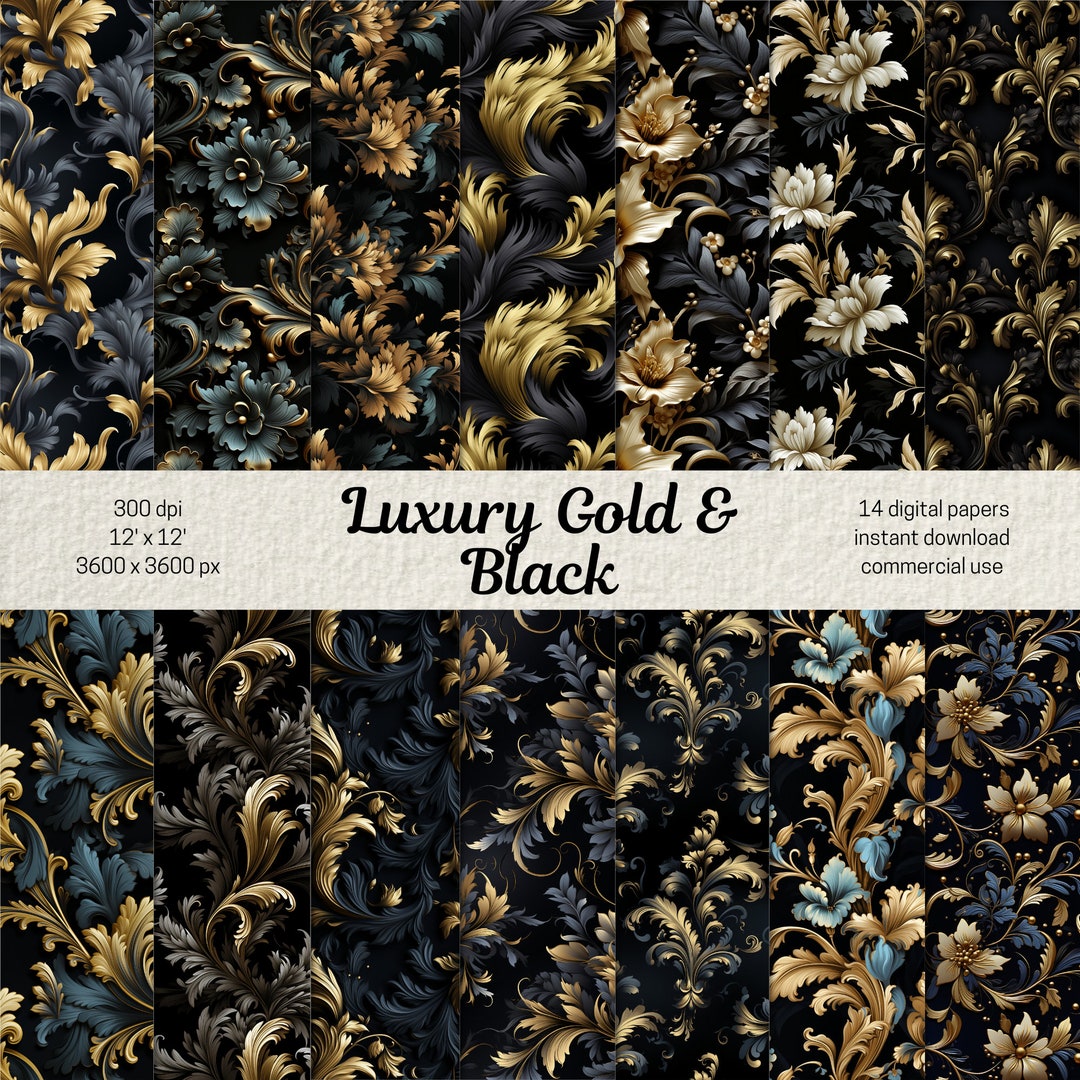 Black Gold Digital Paper, Luxurious Dark Background for Digital and ...