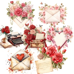 Love Letter Valentines Clipart, Watercolor Valentines Day Clipart ...