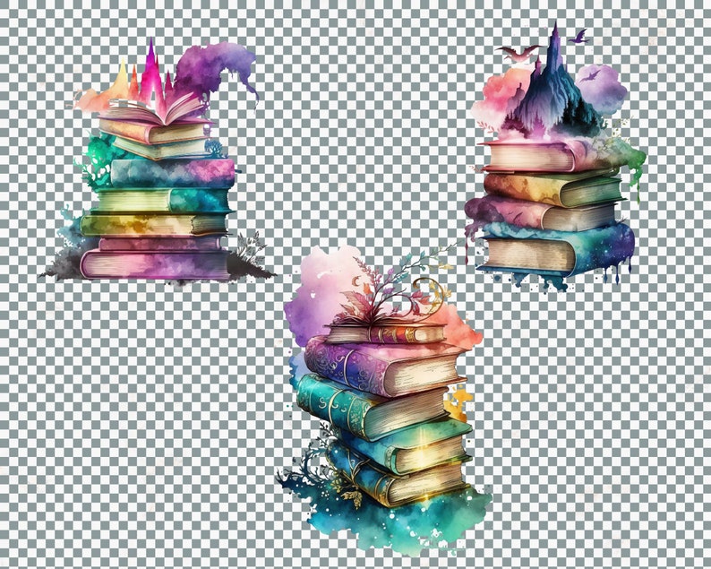 Watercolor Fantasy Books Clipart Book Bundle PNG Magic Books - Etsy