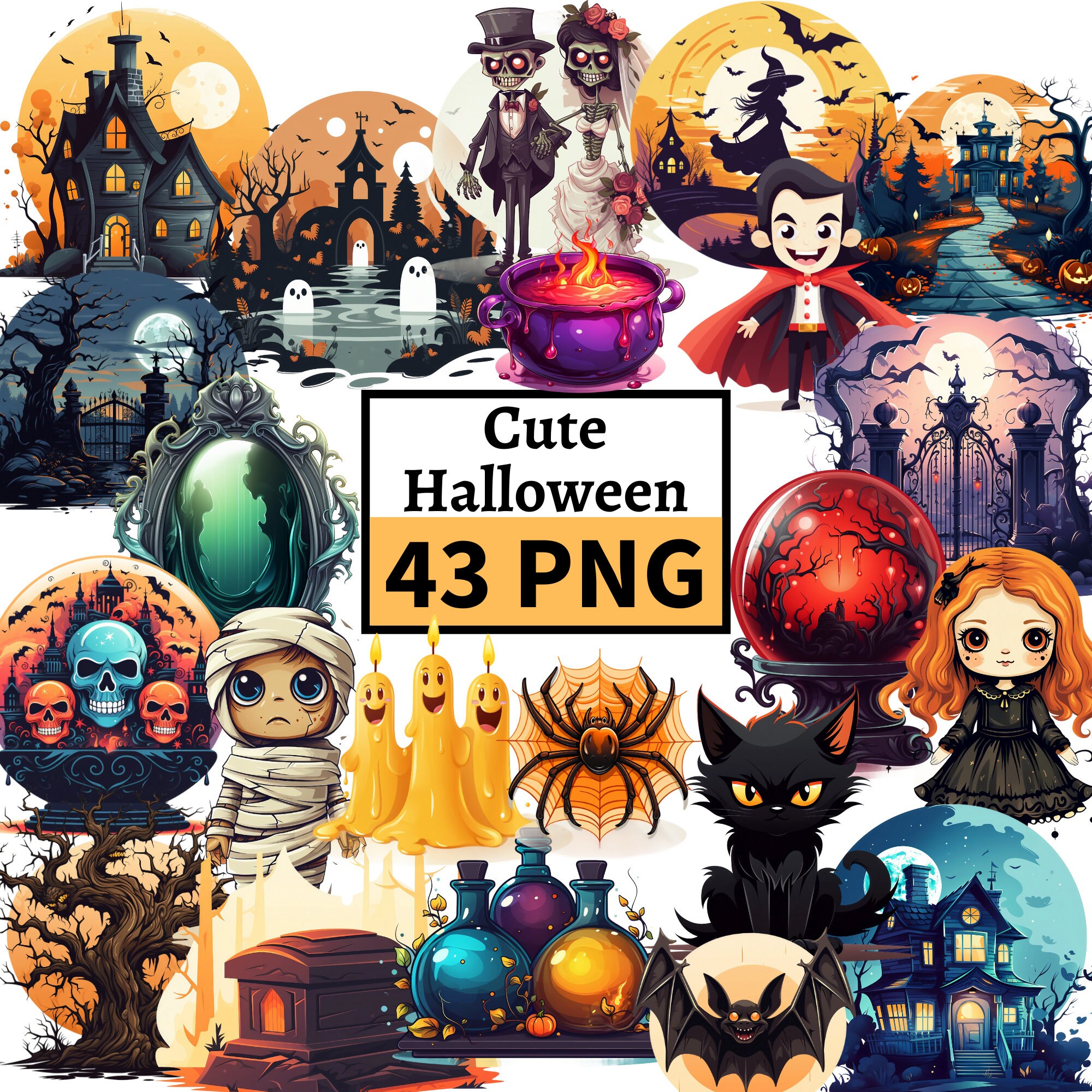 Cute Halloween Clipart Bundle Haunted House Skeleton Mummy - Etsy