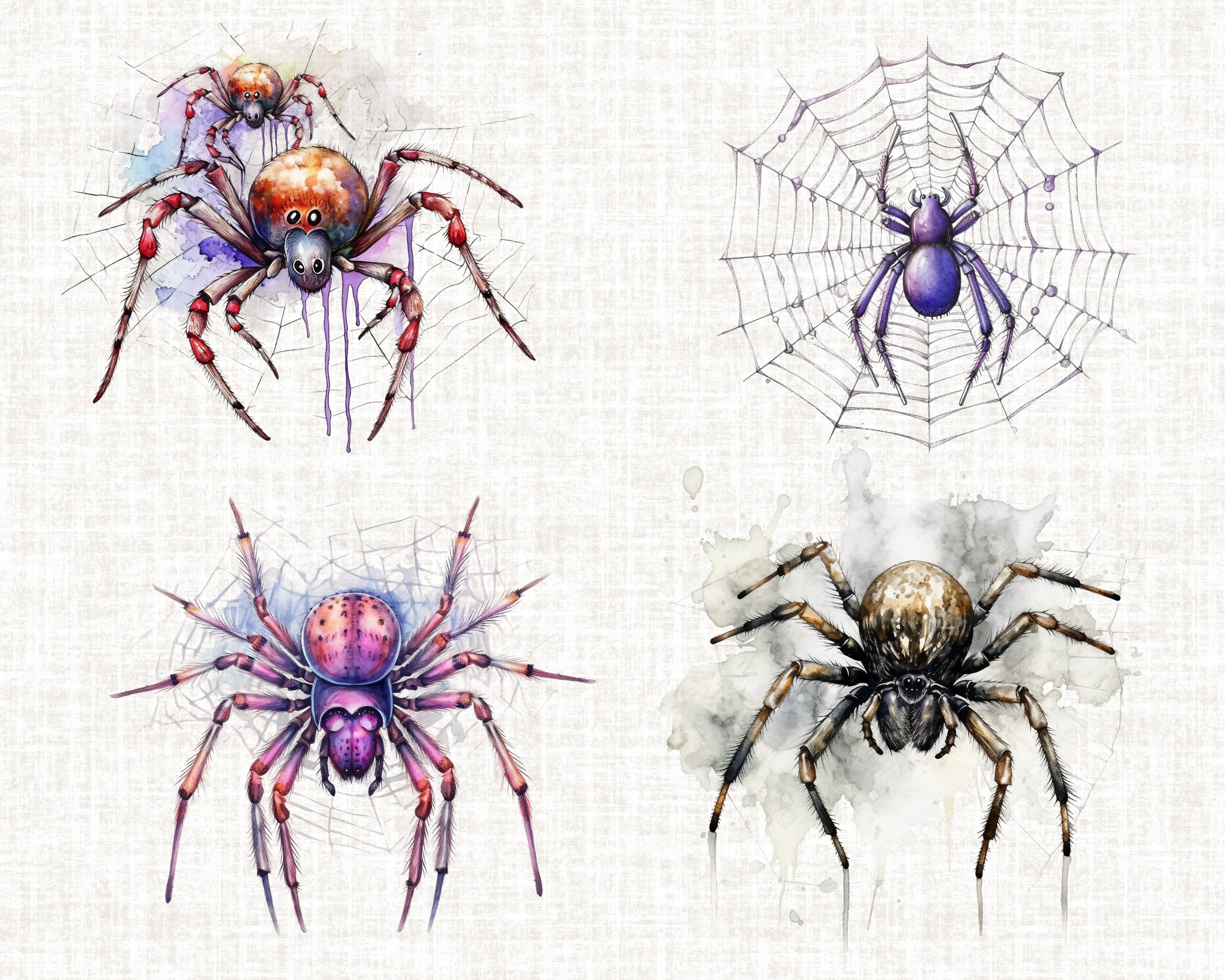 Spider Clipart Watercolor Spiders Bundle Cobweb Clipart - Etsy