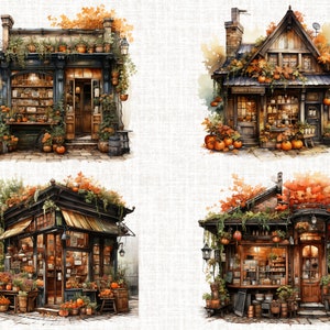 Watercolor Storefront Clipart Bundle, Cozy Autumn Clipart, Autumn Shop ...
