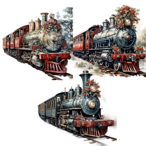 Watercolor Christmas Train Clipart Bundle, Cozy Christmas PNG, Winter ...