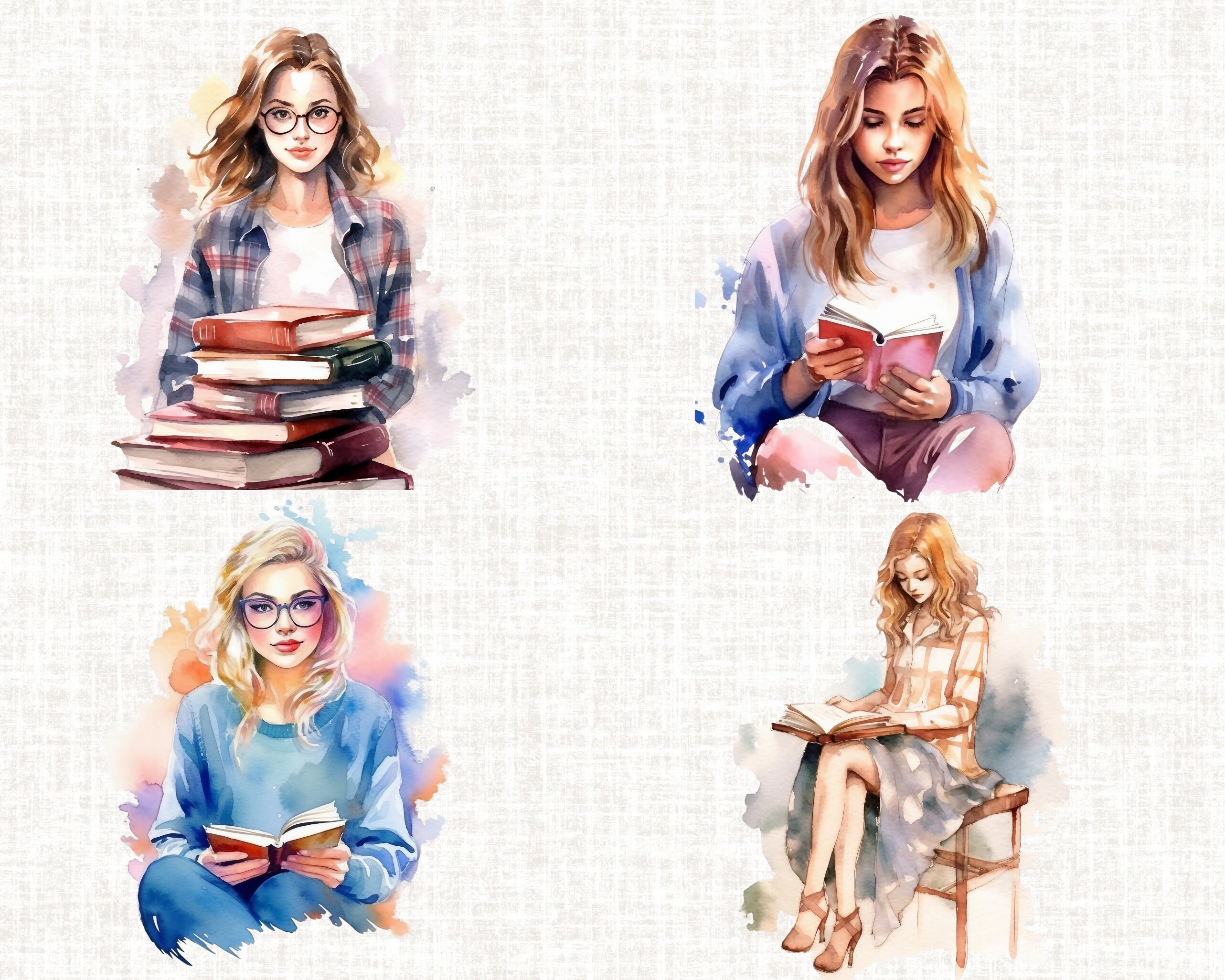 Book Lover Clipart Bundle Watercolor Bookworm Clipart - Etsy