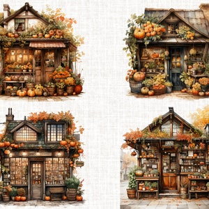 Watercolor Storefront Clipart Bundle, Cozy Autumn Clipart, Autumn Shop ...
