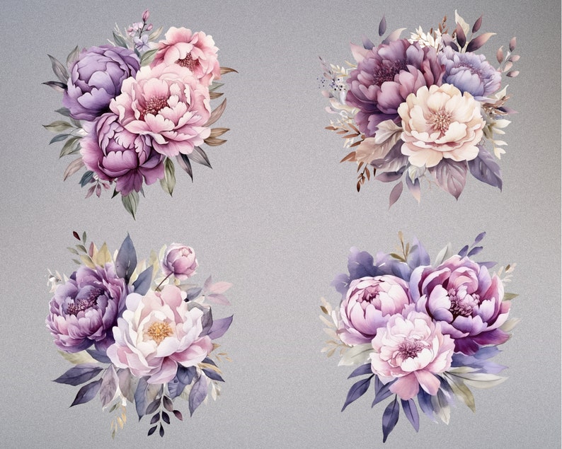 Purple Peonies Clipart Bundle Dusty Purple Flowers PNG - Etsy