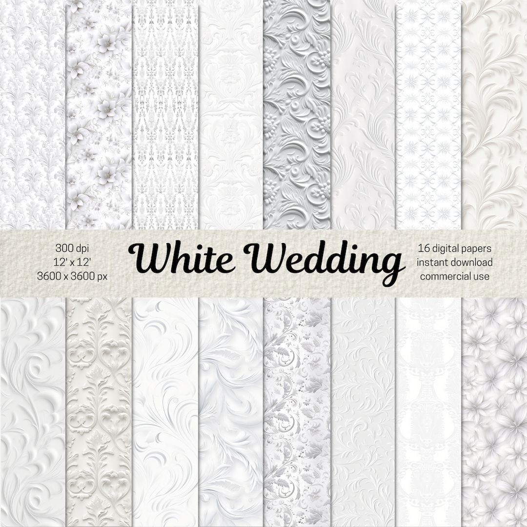 White Wedding Digital Paper Bundle, White Texture Background, White ...