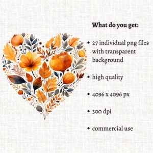 Autumn Heart Clipart Bundle, Fall Season Clipart, Autumn Decorations ...