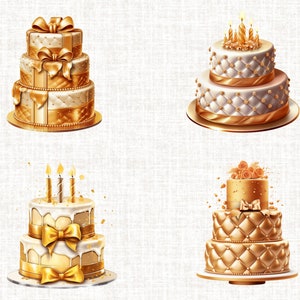 Golden Cake Clipart, Wedding Cake PNG Bundle, Luxury Cake Illustration ...