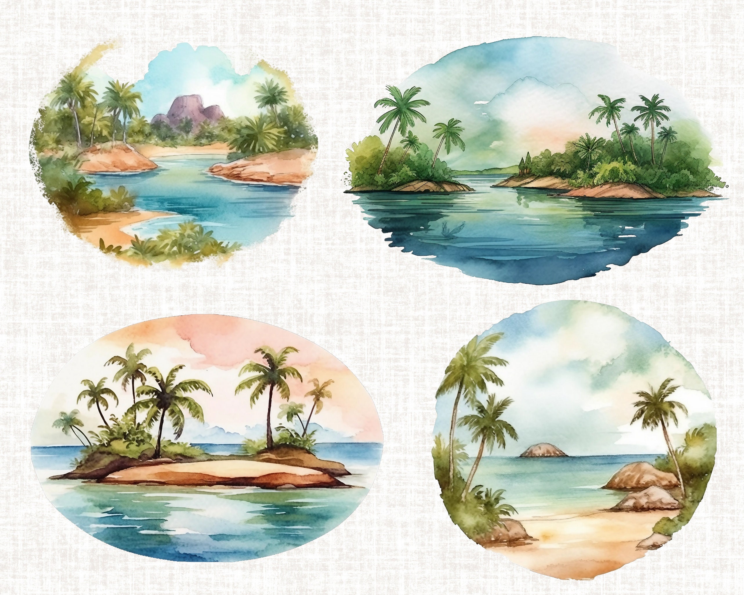 Tropical Island Clipart Watercolor Tropical Beach PNG Beach - Etsy