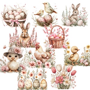 Watercolor Easter Clipart Bundle Pastel Pink Beige Easter Illustrations ...