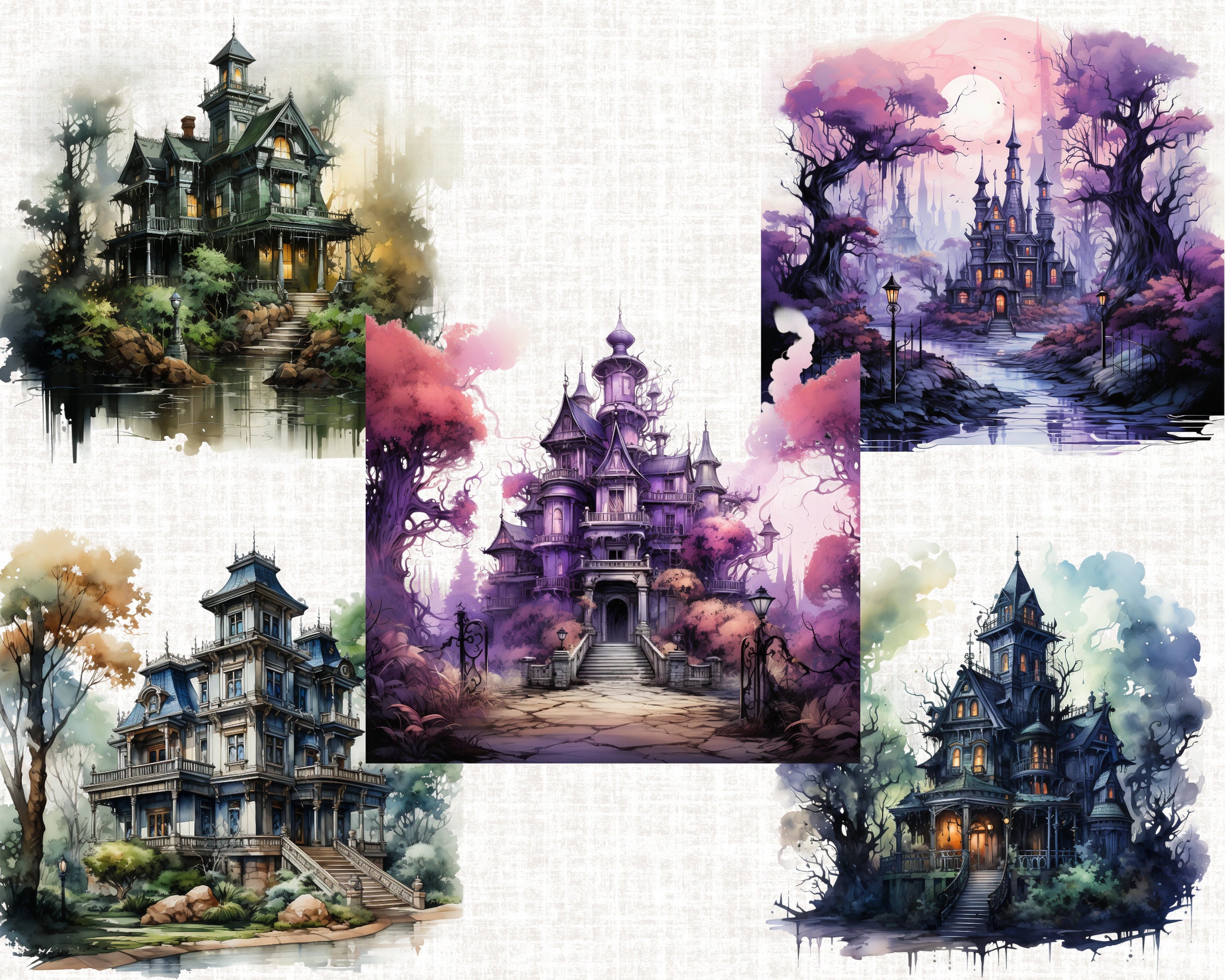 Haunted Mansion Clipart Bundle Watercolor Halloween PNG - Etsy