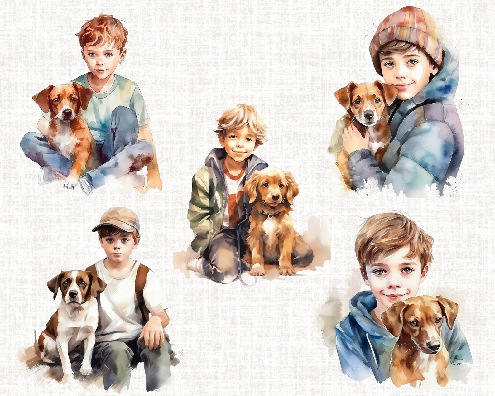 Boy With a Dog Clipart Boy and Dog Clipart Bundle Cute Boy - Etsy