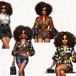 Fashion Girl Clipart Bundle, Fashion Clipart, Afro Hair PNG, Afro Girl ...