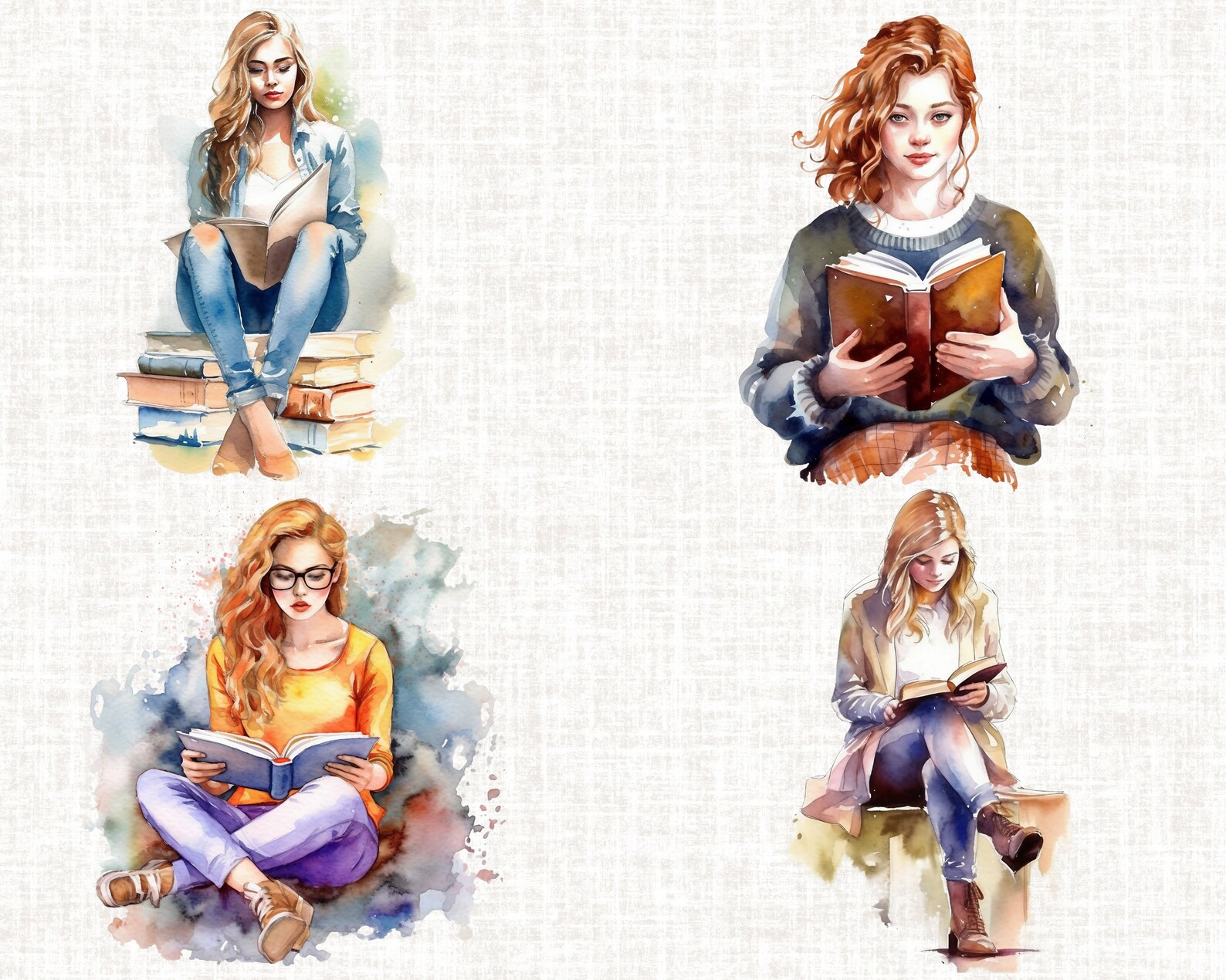 Book Lover Clipart Bundle Watercolor Bookworm Clipart - Etsy