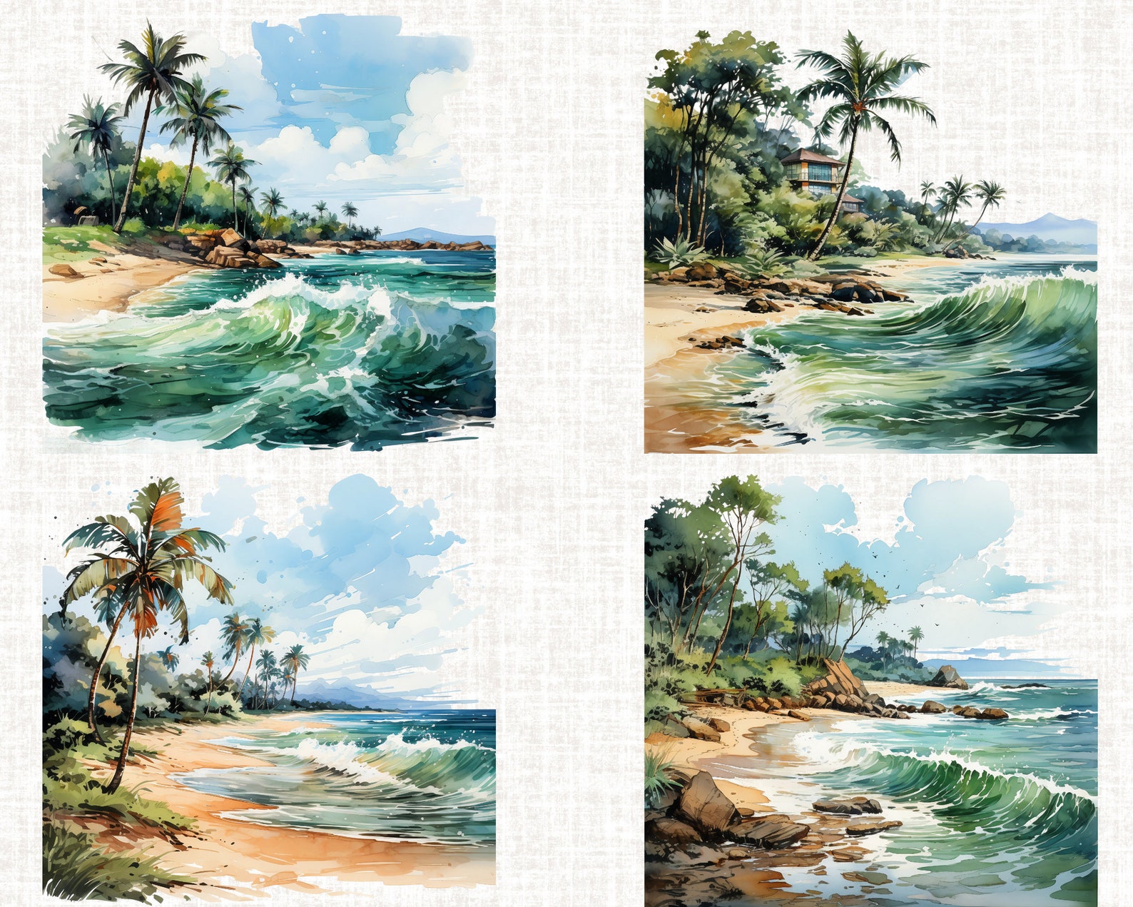 Tropical Beach Clipart Watercolor Beach Clipart Bundle - Etsy