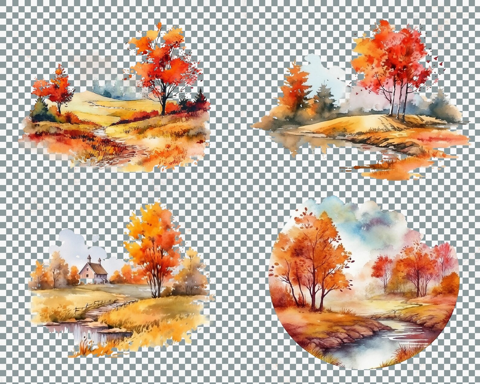 Autumn Landscape Clipart Fall Scenery Clipart Bundle - Etsy