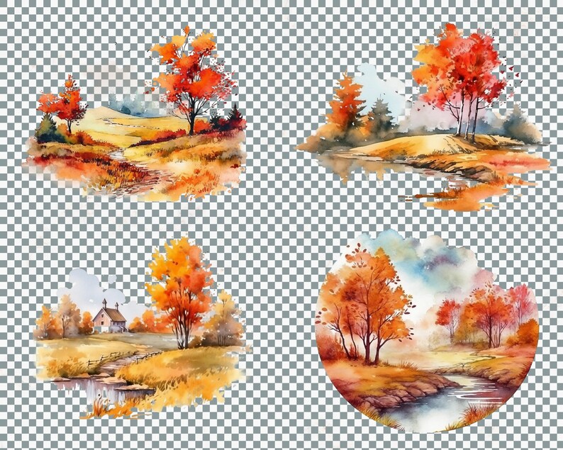 Autumn Landscape Clipart Fall Scenery Clipart Bundle - Etsy
