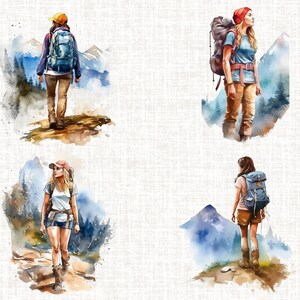 Hiking Girl Clipart, Girl in the Mountains PNG, Watercolor Wanderlust ...