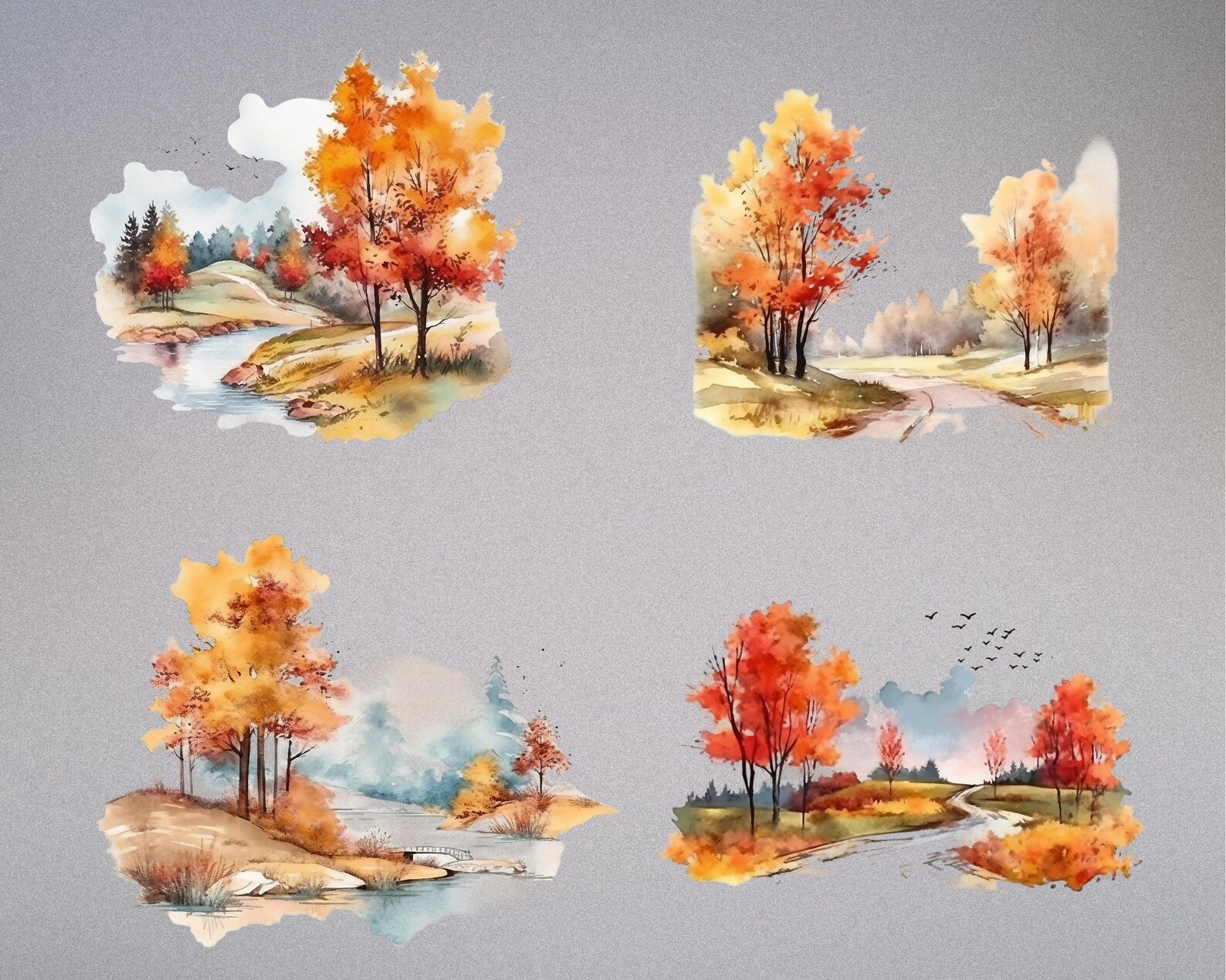 Autumn Landscape Clipart Fall Scenery Clipart Bundle - Etsy