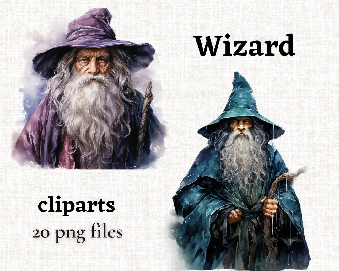 Wizard Clipart Bundle, Watercolor Wizard PNG, Old Wizard Illustration ...