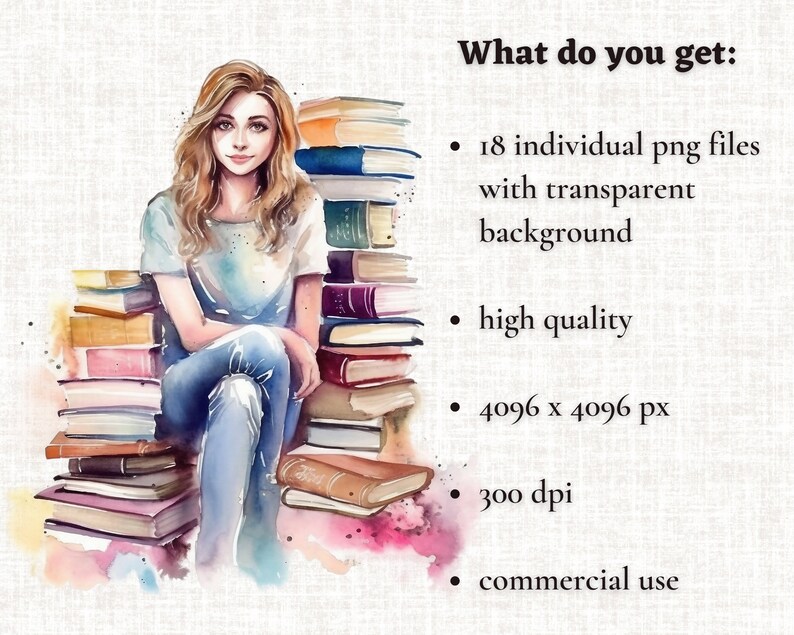 Book Lover Clipart Bundle Watercolor Bookworm Clipart - Etsy
