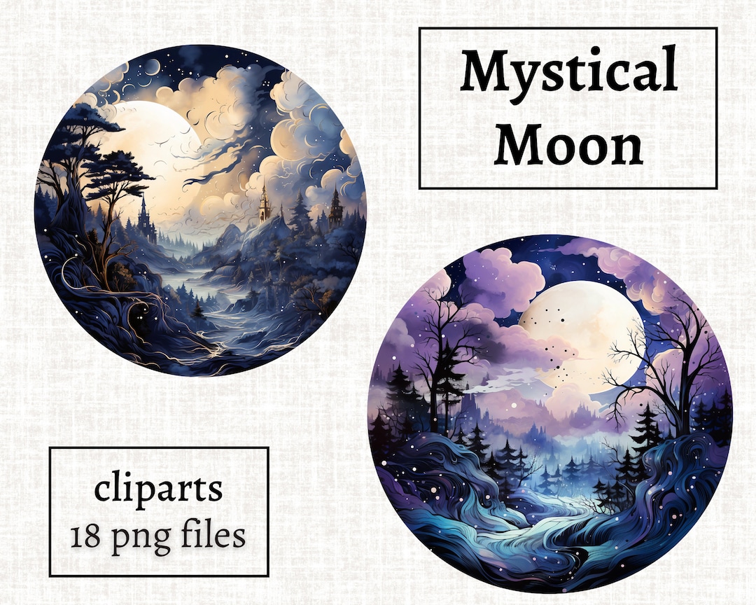 Mystical Moon Clipart Bundle, Night Sky Illustration, Celestial Moon PNG, Magic Moon Clipart ...