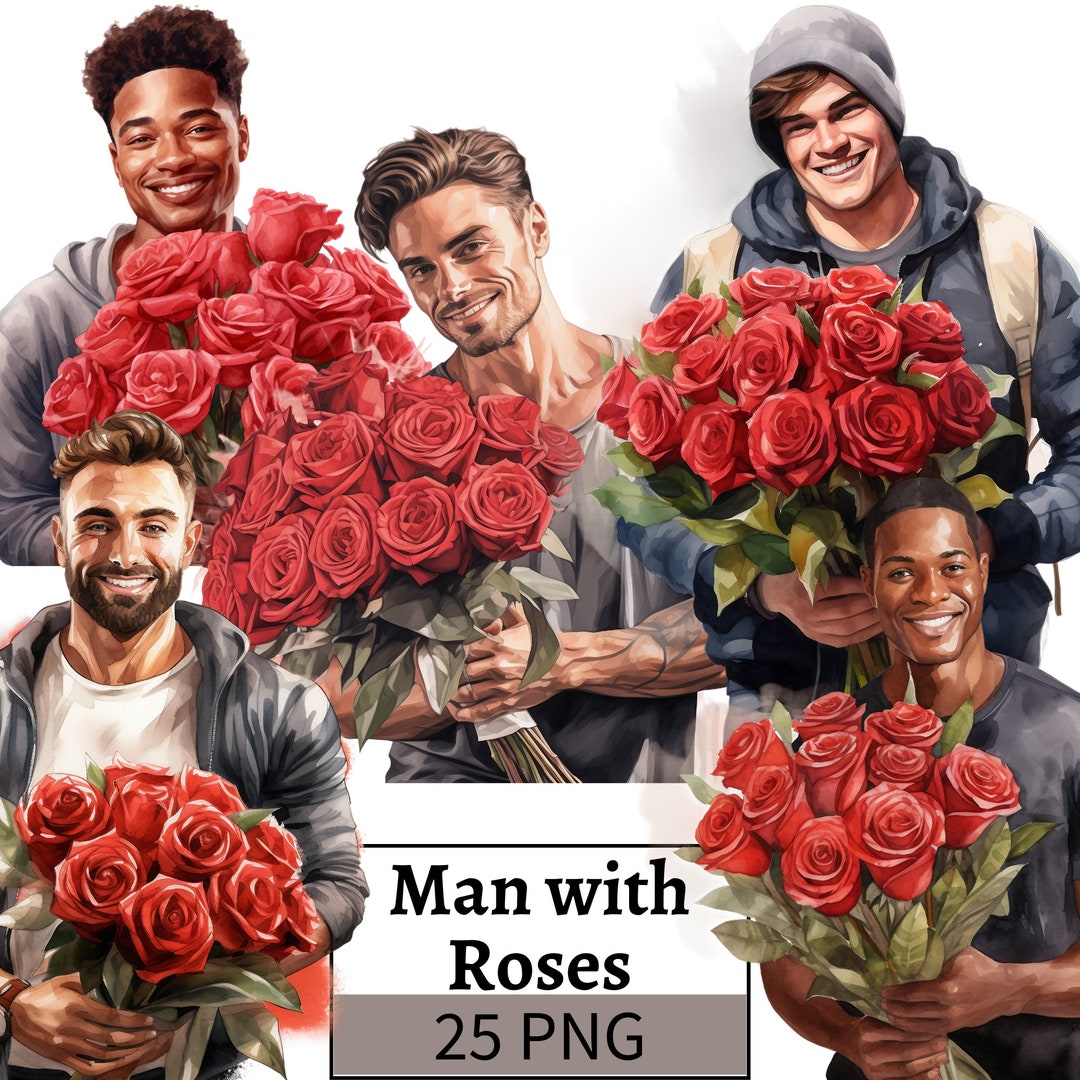 Man With Roses Clipart Bundle, Valentines Flowers PNG Bundle ...