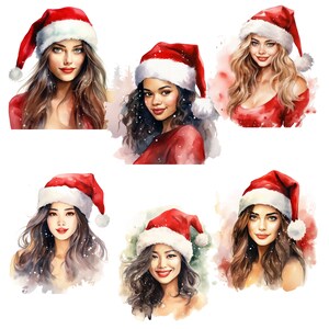 Christmas Girl Clipart Bundle, Beautiful Girl in Santa's Hat PNG, Santa ...