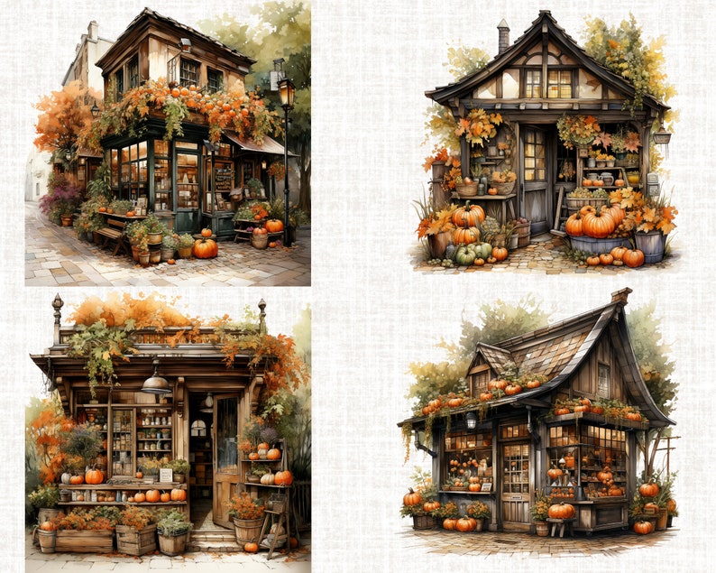 Watercolor Storefront Clipart Bundle Cozy Autumn Clipart - Etsy