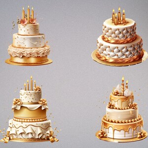 Golden Cake Clipart, Wedding Cake PNG Bundle, Luxury Cake Illustration ...