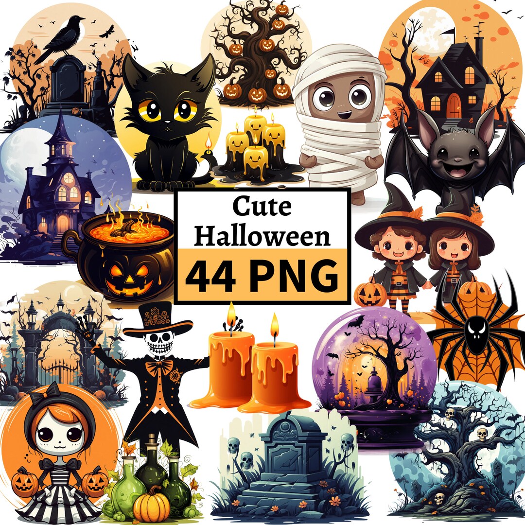 Cute Halloween Clipart Bundle, Haunted House Skeleton Mummy Witch ...