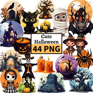 Cute Halloween Clipart Bundle, Haunted House Skeleton Mummy Witch ...
