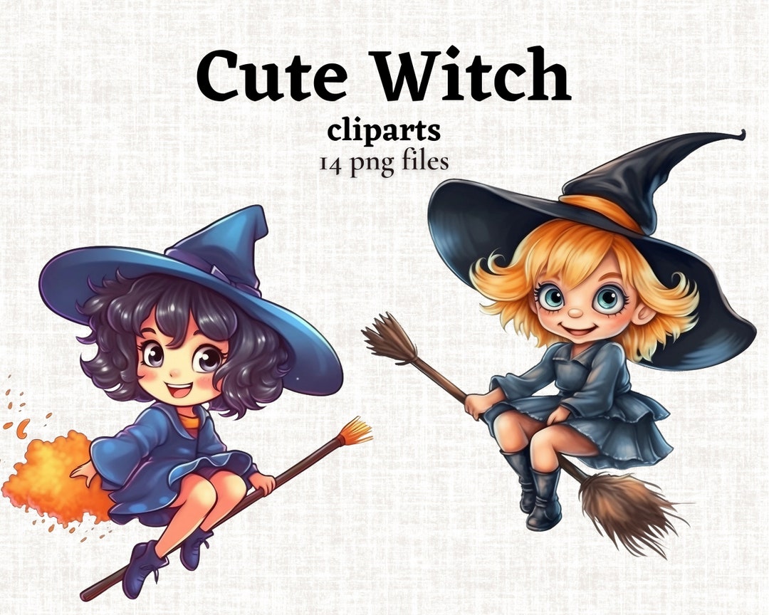 Halloween Witch Clipart, Cute Witch Illustration, Kids Halloween ...
