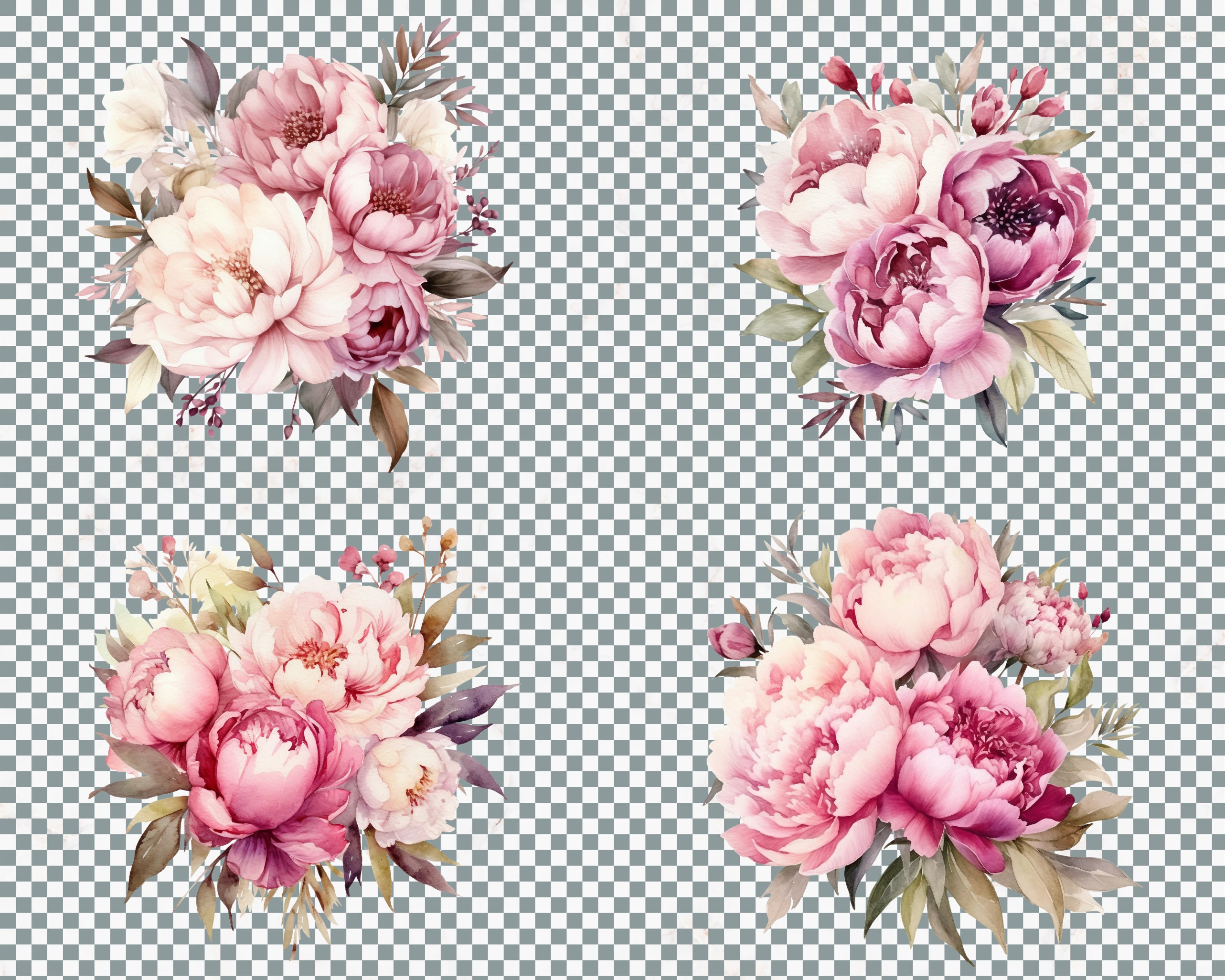 Dusty Pink Flowers Clipart Bundle Dusty Pink Peonies PNG - Etsy