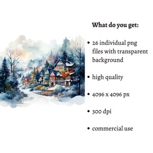 Winter Village Clipart Bundle, Winter Wonderland PNG, Watercolor Winter ...