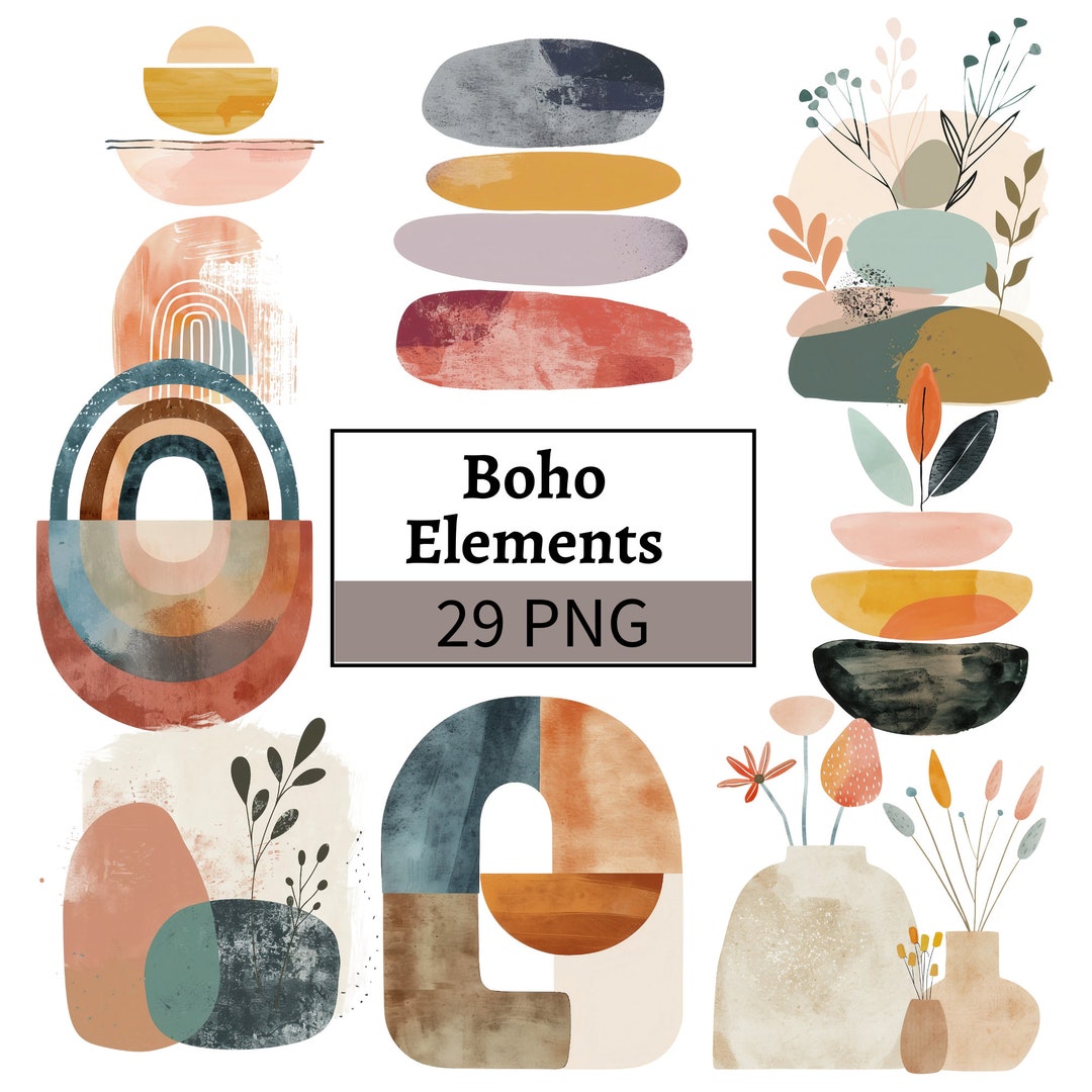 Boho Clipart Bundle Bohemian Elements Illustration PNG Abstract Boho ...