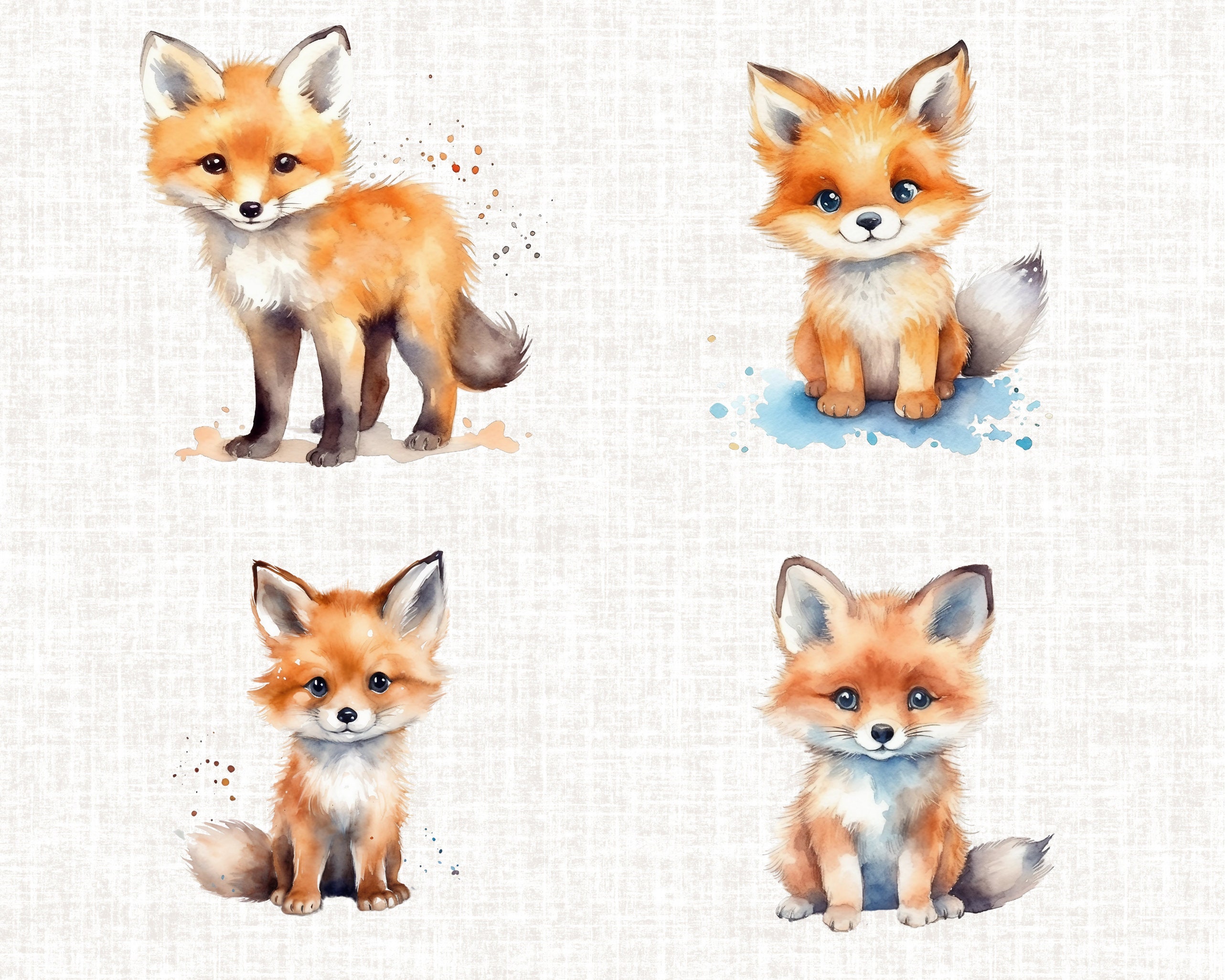 Baby Fox Clipart Bundle Watercolor Fox Illustration Cute - Etsy