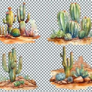 Cactus Clipart Bundle, Watercolor Cactus PNG, Cactus in the Desert PNG ...