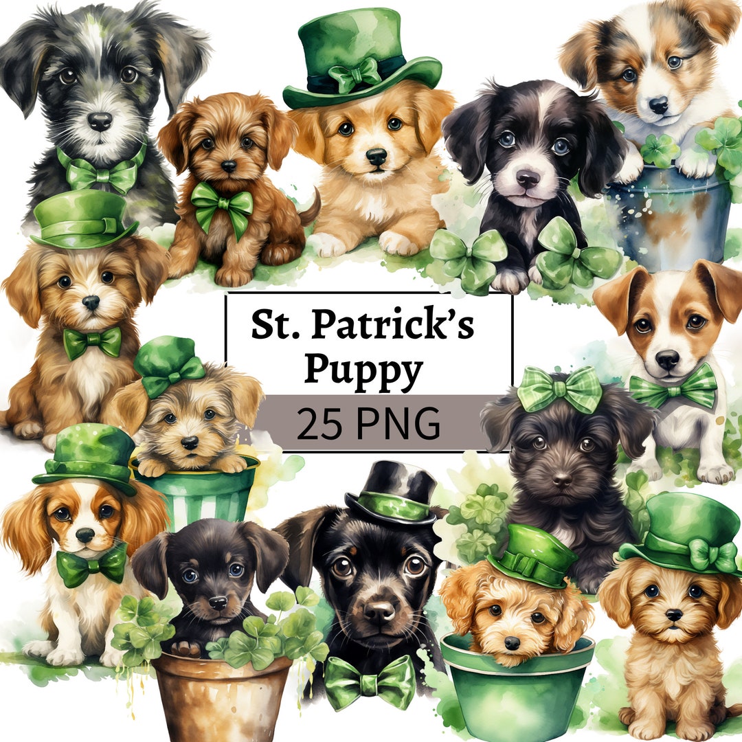 St. Patricks Puppy Clipart St. Patrick's Day PNG Bundle Saint Patricks ...