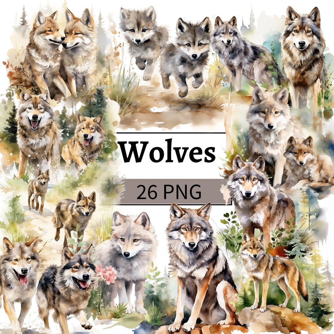 Watercolor Wolves Clipart Bundle Woodland Animals Graphics Forest ...
