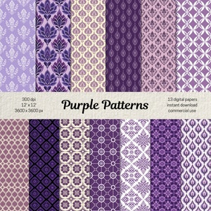 Purple Digital Paper Damask Seamless Patterns Violet Background for ...